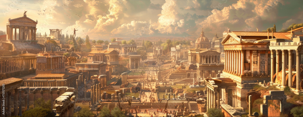 Fiction panoramic view of Ancient Rome in past, landscape of city in ...