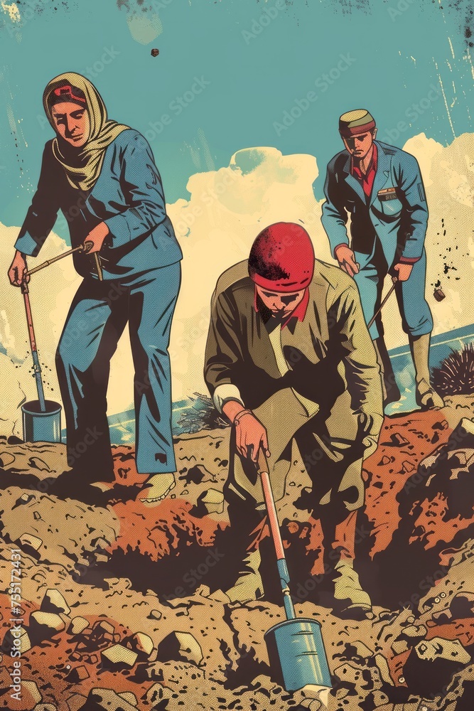 Insurgents planting landmines in a war-torn region Stock Illustration ...