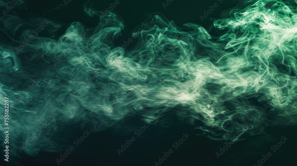 Horizontal stream of pale green toxic smoke on a dark background. AI ...