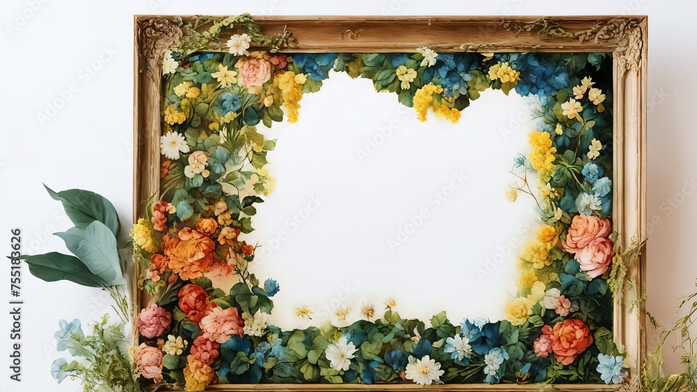 floral frame with full bloom roses daisies in pink yellow orange white ...