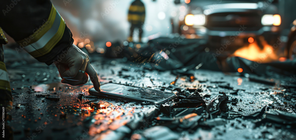 Consequences of Smartphone Use in Traffic Accidents. Hand clutching ...