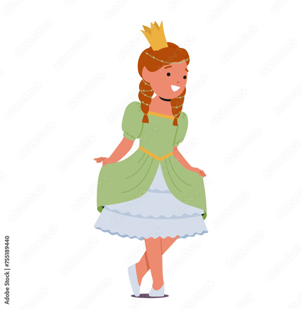 Little Girl Character Curtsy, Radiates Joy In Sparkling Princess Or ...