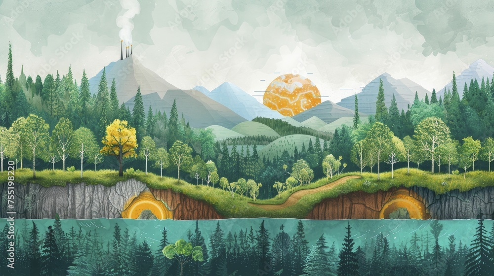 A diagram illustrating the carbon cycle augmented by human endeavors ...