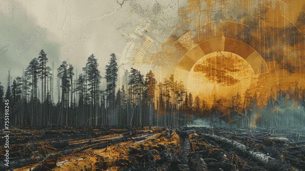 A digital counter tracks trees cut in real time against a fading forest ...