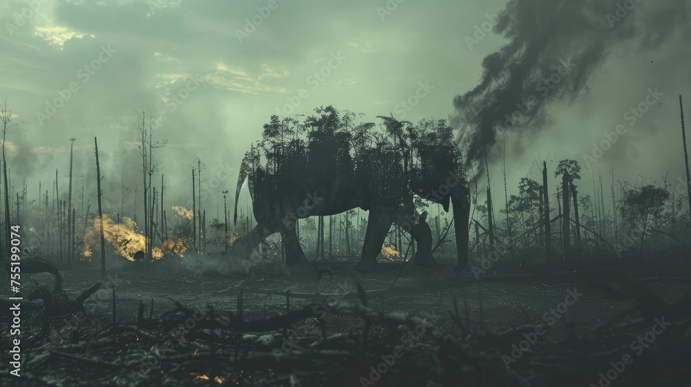 A series of images depicting the loss of biodiversity as a direct ...