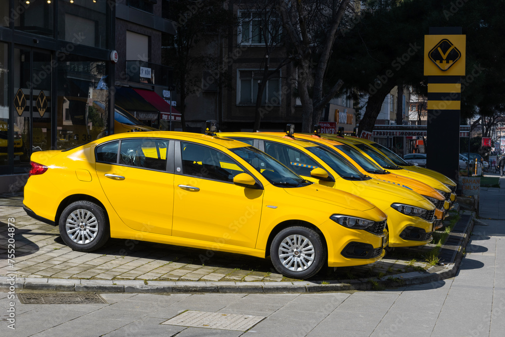 ISTANBUL, TURKEY - MARCH 10, 2024: Turkish yellow taxi vehicle on the ...
