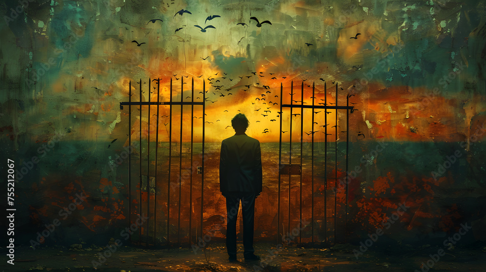 Man Standing at the Gate of Dawn - Conceptual Representation of Hope ...
