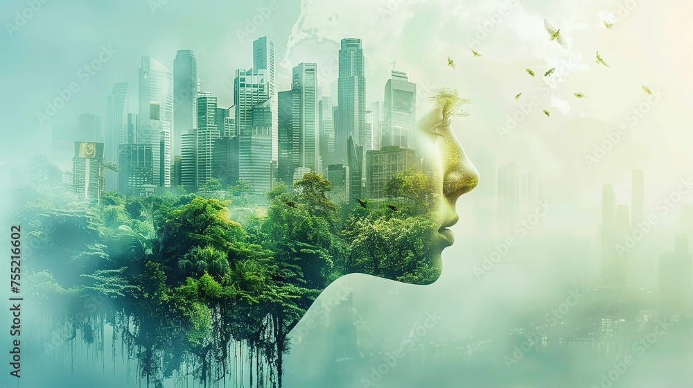 Sustainable environment concept. The image depicts human thinking ...