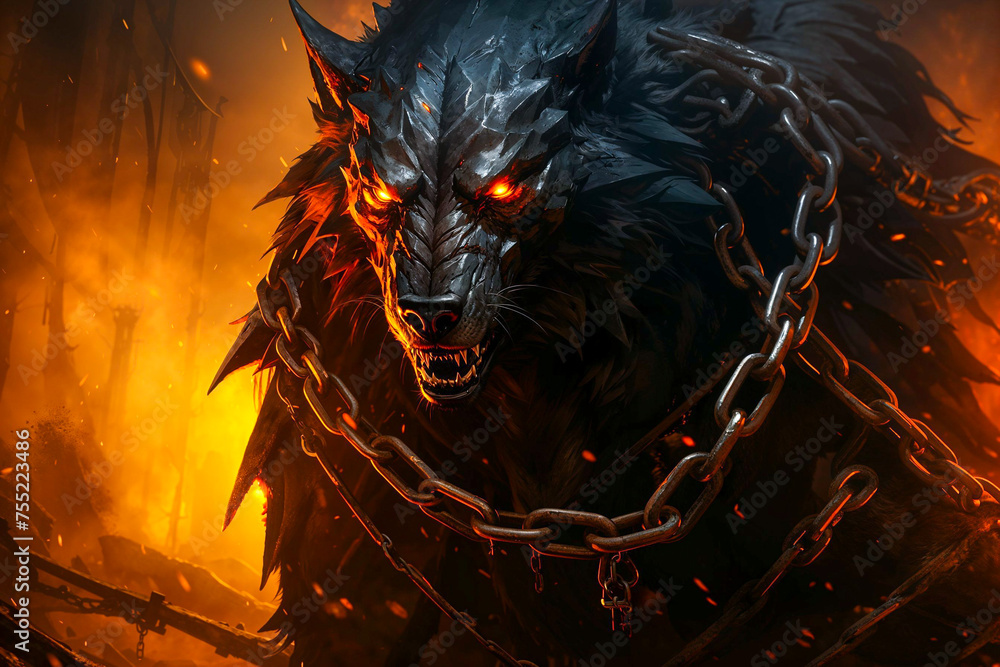 Fenrir the wolf bound in chains, Gleipnir, Norse mythology Stock ...