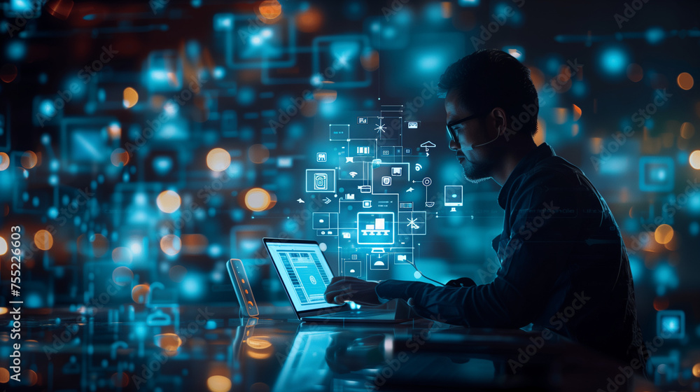 Asian men using digital tablet computer analyzing and developing ...