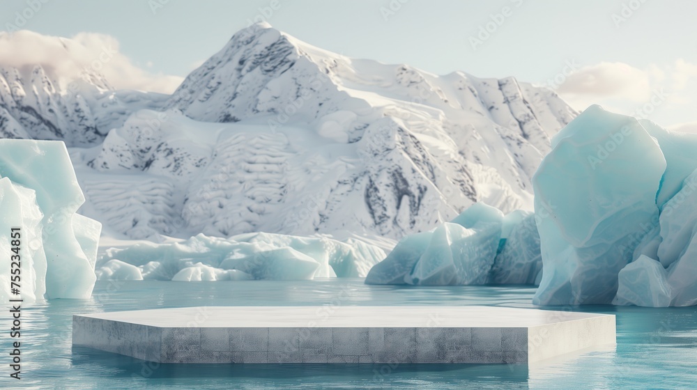 Polar Elegance: Display Stage Amidst Icebergs in the Polar Regions for ...
