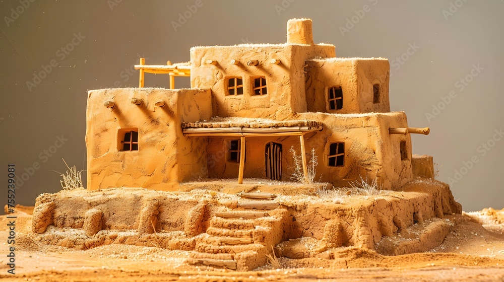 Pueblo-style adobe house, reflecting the traditional architecture of ...
