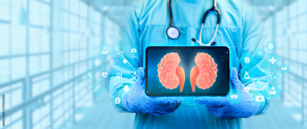 Nephrologist studies and analyzes kidney cysts, medical care for kidney ...