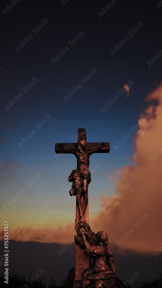 Clouds of red-yellow color, the color of the setting sun, fly over the ...
