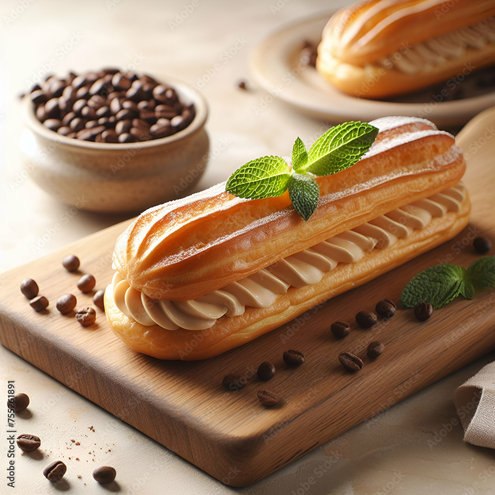 Delicious French Pastries Crisp Puffy Pastry Cream Chocolate Eclair on ...