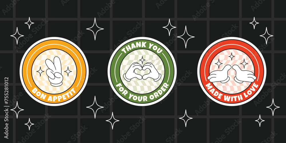 Collection of stickers for delivery, bar, cafe restaurant. Set of ...