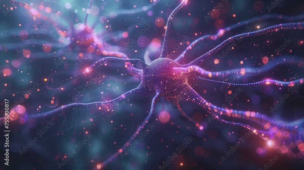 A neural network evolving into a complex web visually represents the ...