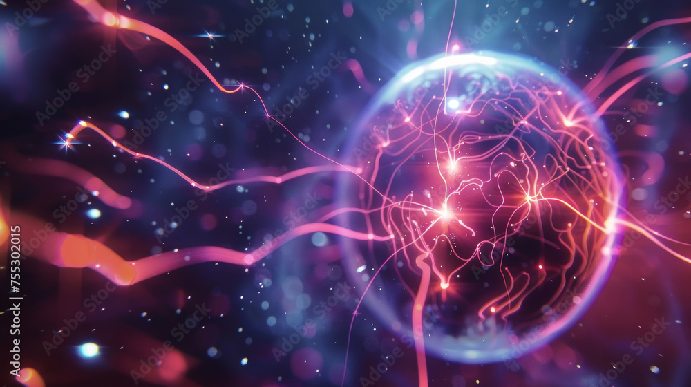 A closer look at the surface of the plasma ball reveals tiny bolts of ...