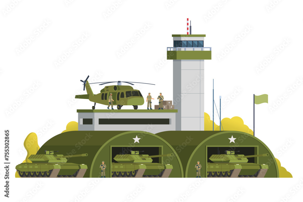 Vector military base building and vehicle or infographic elements ...