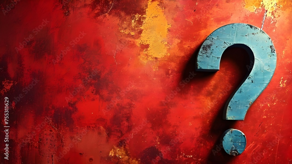 Blue question mark symbol on red rustic background. Problem, solution ...