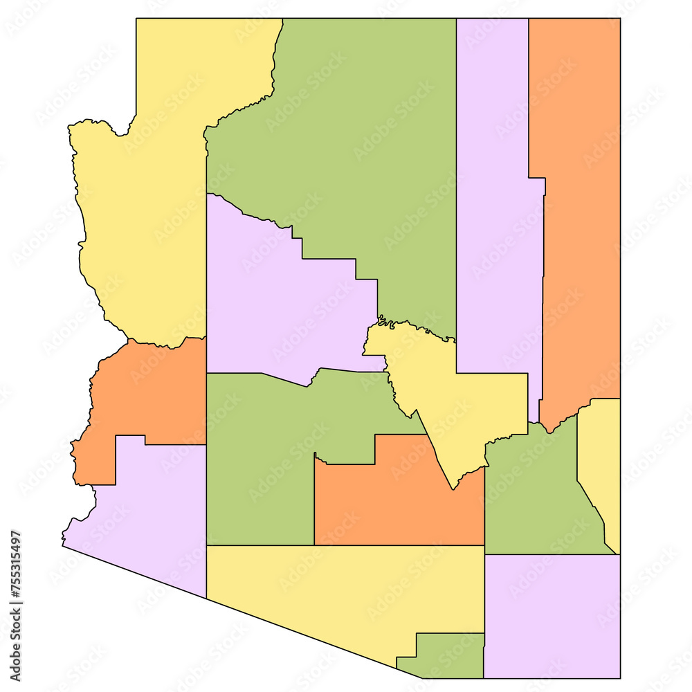 Arizona administrative map. counties map of Arizona with different ...
