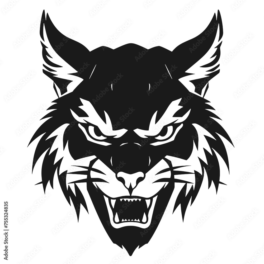 Angry Bobcat silhouette face logo on white background Stock Vector ...