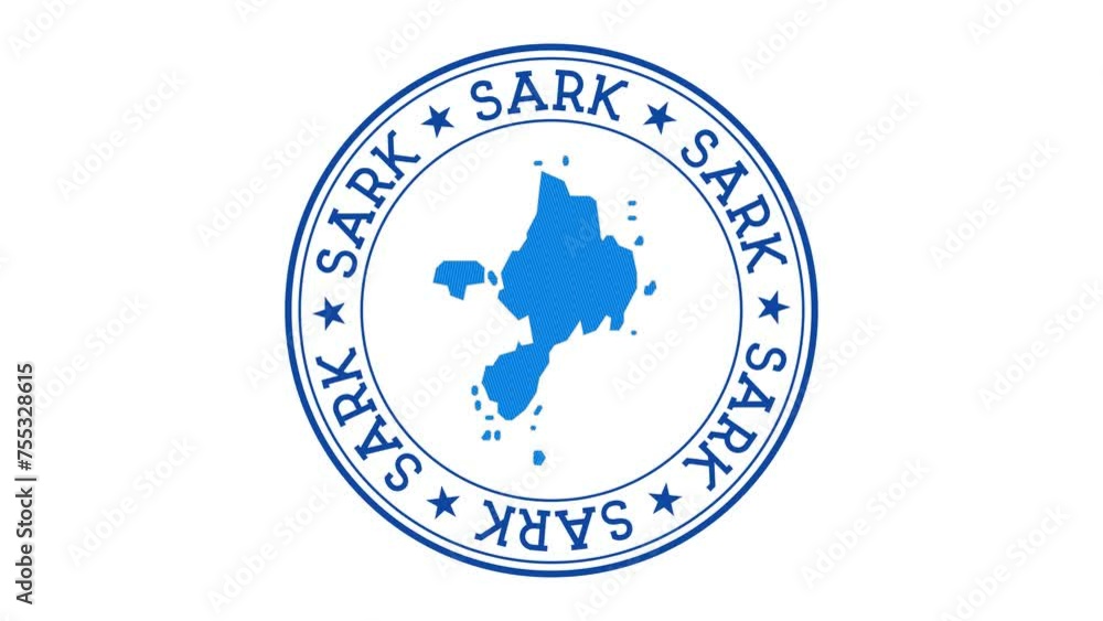 Sark intro. Badge with the circular name and map of island. Sark round ...