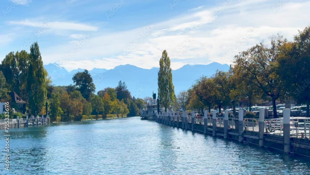 Thun city Tunersee lake river front summer fall autumn beautiful ...