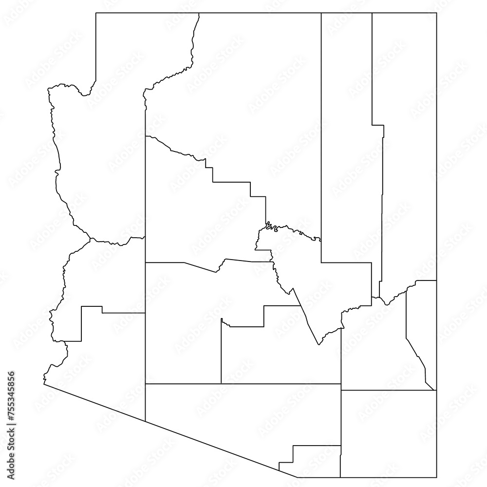 High detailed illustration map - Arizona State Map with counties Stock ...
