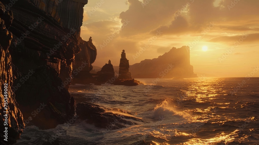 Sunset Over a Mysterious Island Background - Breathtaking sunset over a ...