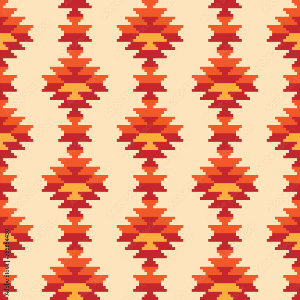 Seamless pattern in the style of Native Americans. It features red ...