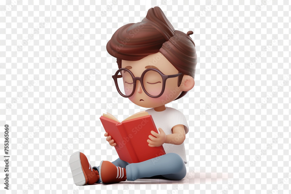 child sleeping while reading a book on a transparent background Stock ...
