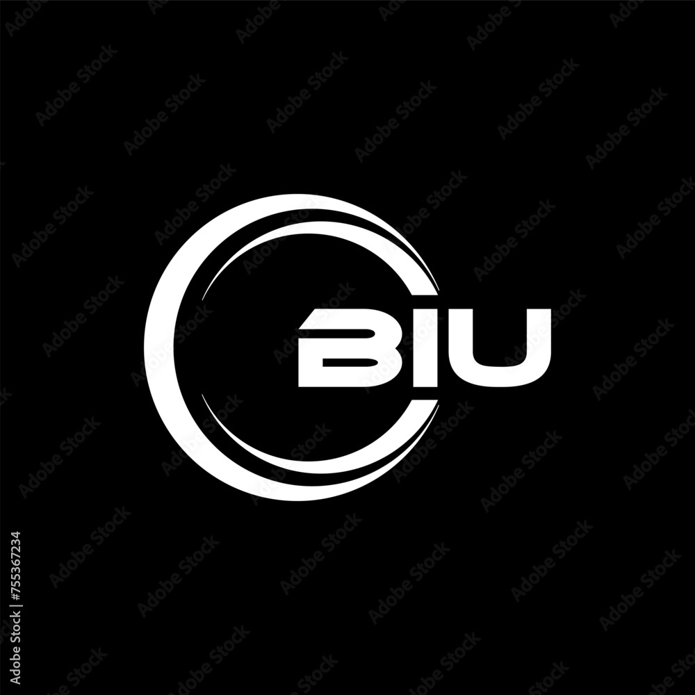 BIU letter logo design with black background in illustrator, cube logo ...