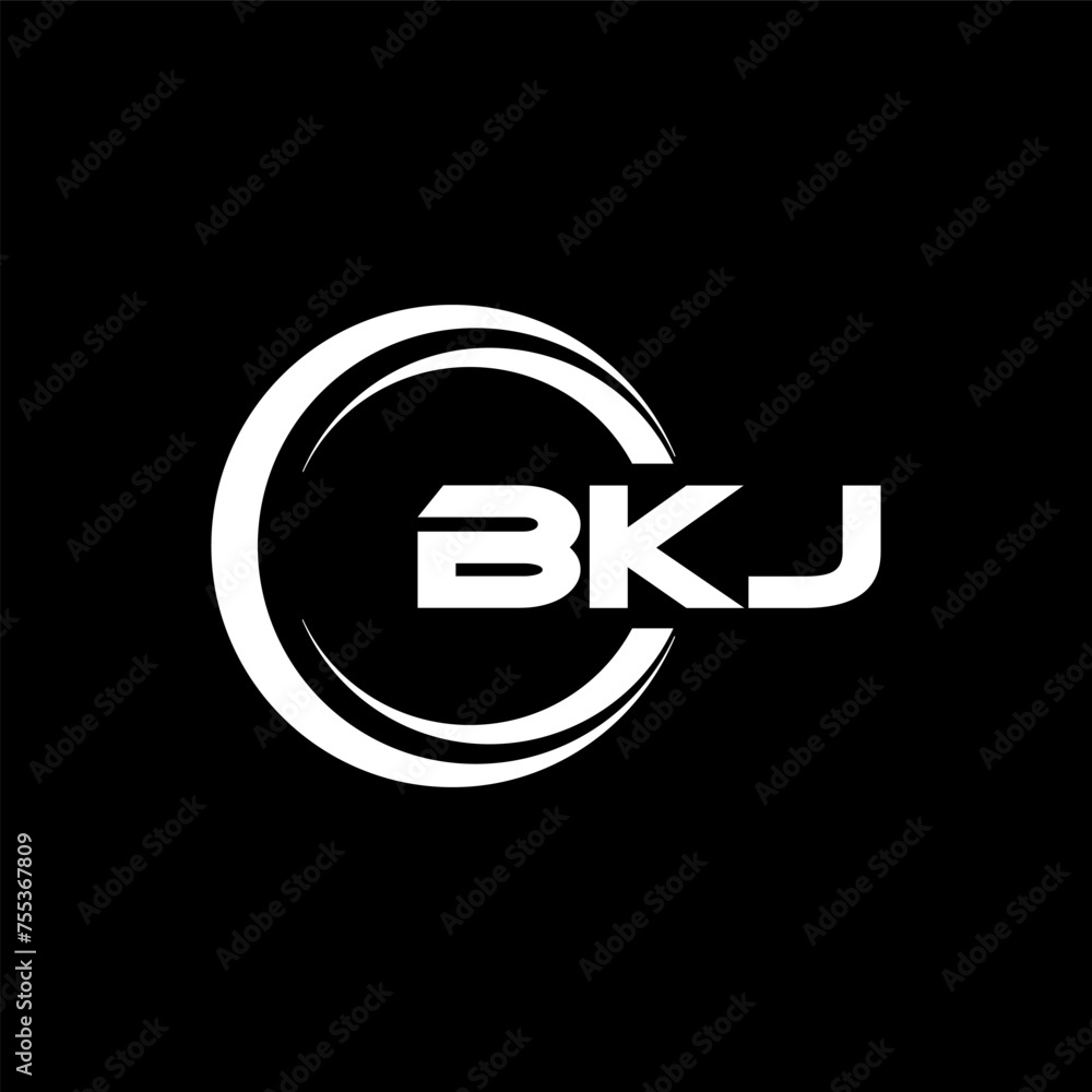 BKJ letter logo design with black background in illustrator, cube logo ...