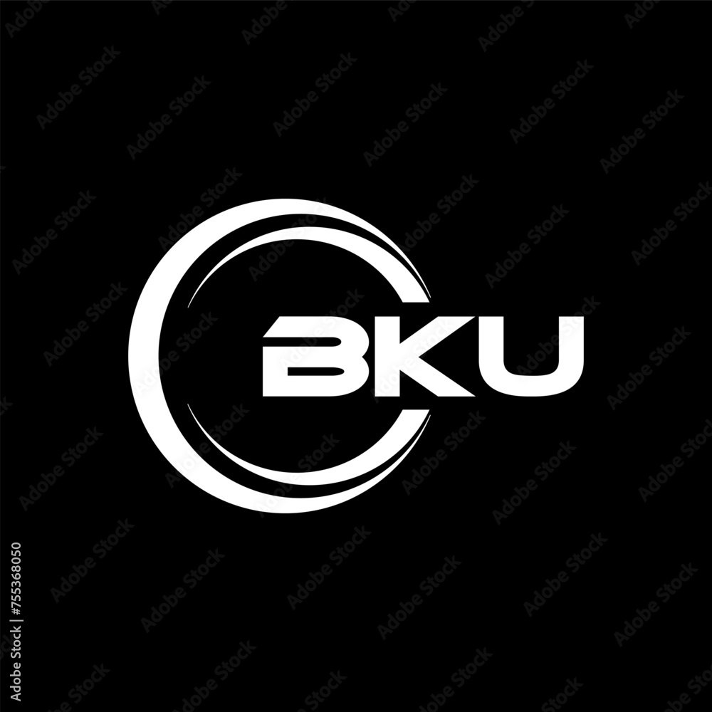 BKU letter logo design with black background in illustrator, cube logo ...
