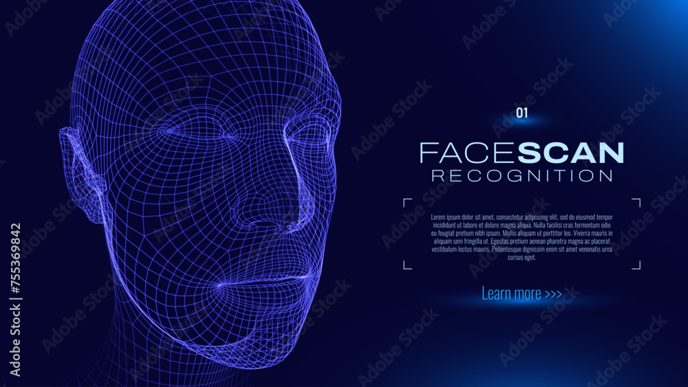 Face ID Scan Recognition AI. Artificial Intelligence Concept. Abstract ...
