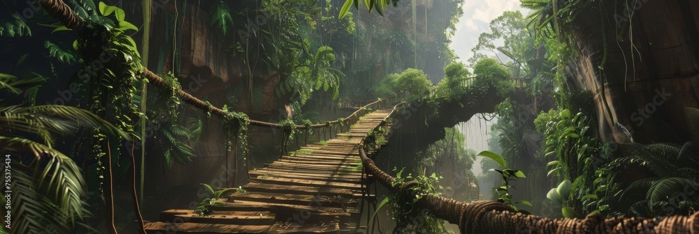 Jungle Bridge Vines Background - Over a Ravine a precarious bridge made ...