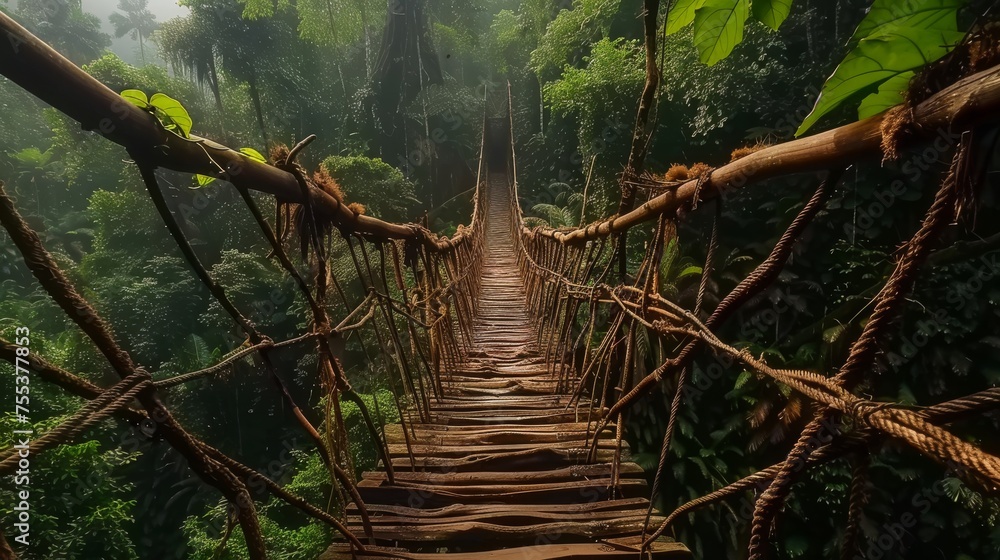 Jungle Bridge Vines Background - Over a Ravine a precarious bridge made ...