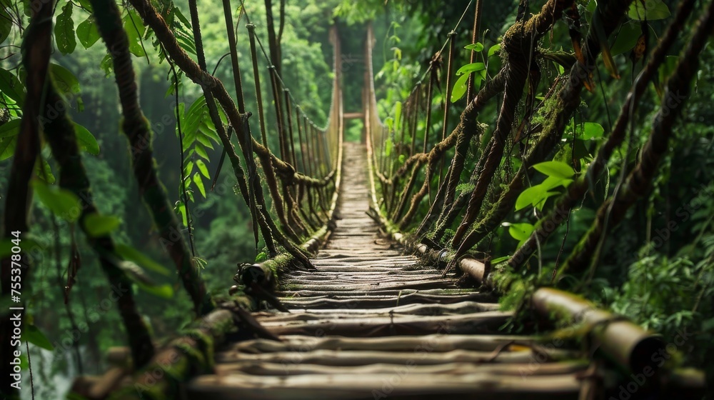 Jungle Bridge Vines Background - Over a Ravine a precarious bridge made ...