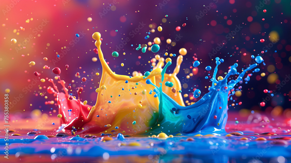 Hyper-realistic 8K desktop wallpaper featuring a vibrant paint splash ...
