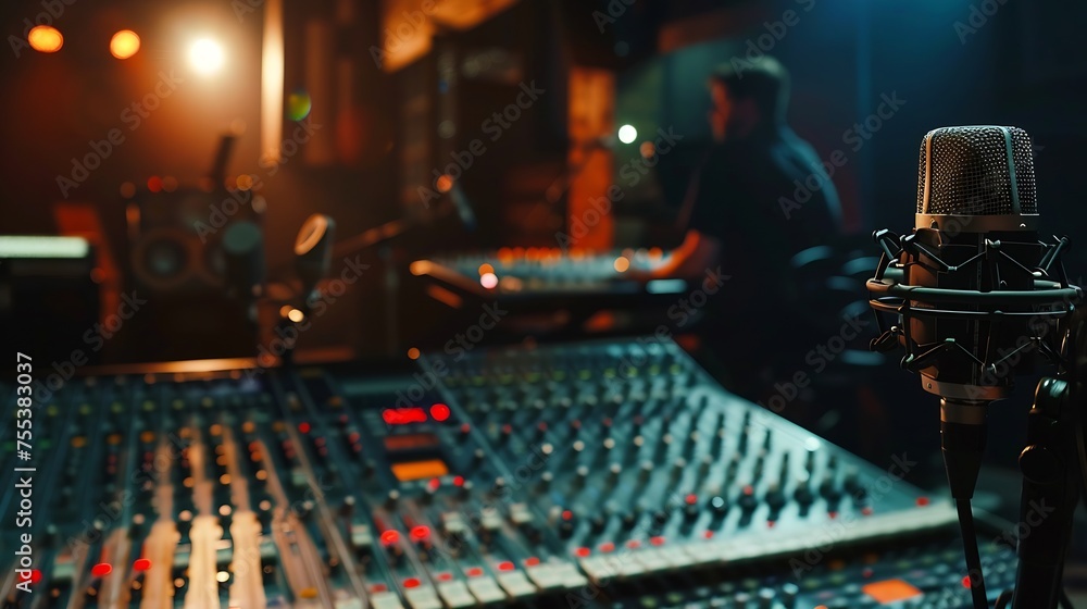 Generative AI : studio condenser microphone on sound engineer working ...