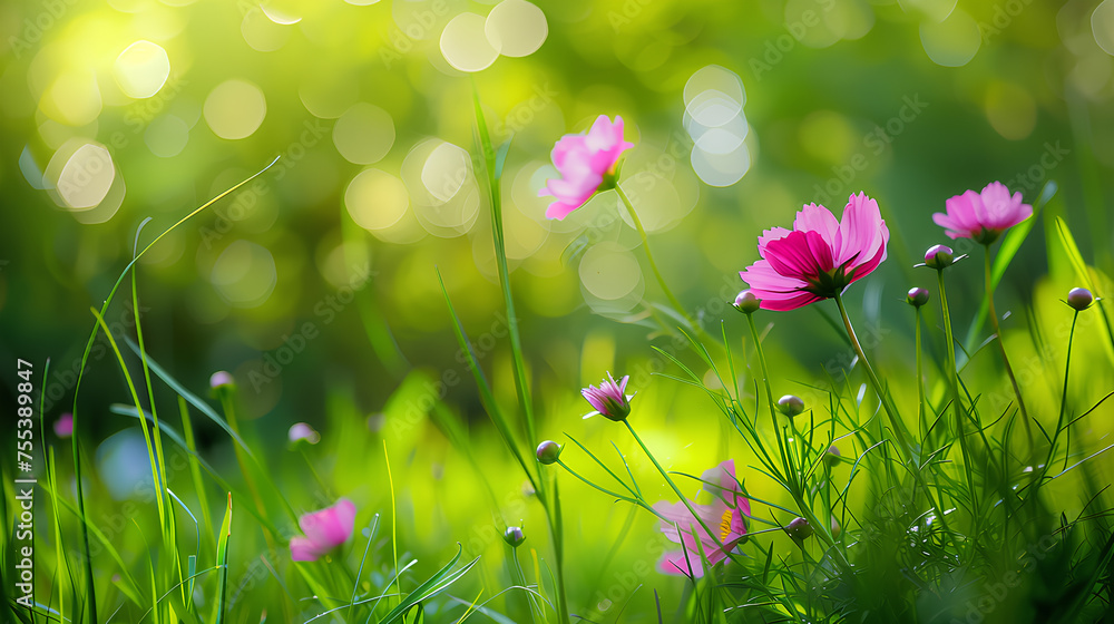 Dreamy field of wildflowers caught in the soft glow of golden hour ...