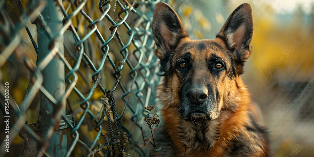 Guard Dog Patrol: Action Shot Along the Prison Perimeter Fence. Concept ...