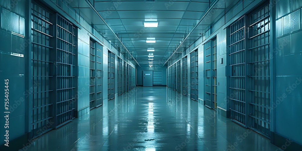 An Empty Prison Corridor Captured in Stark Minimalist Style. Concept ...