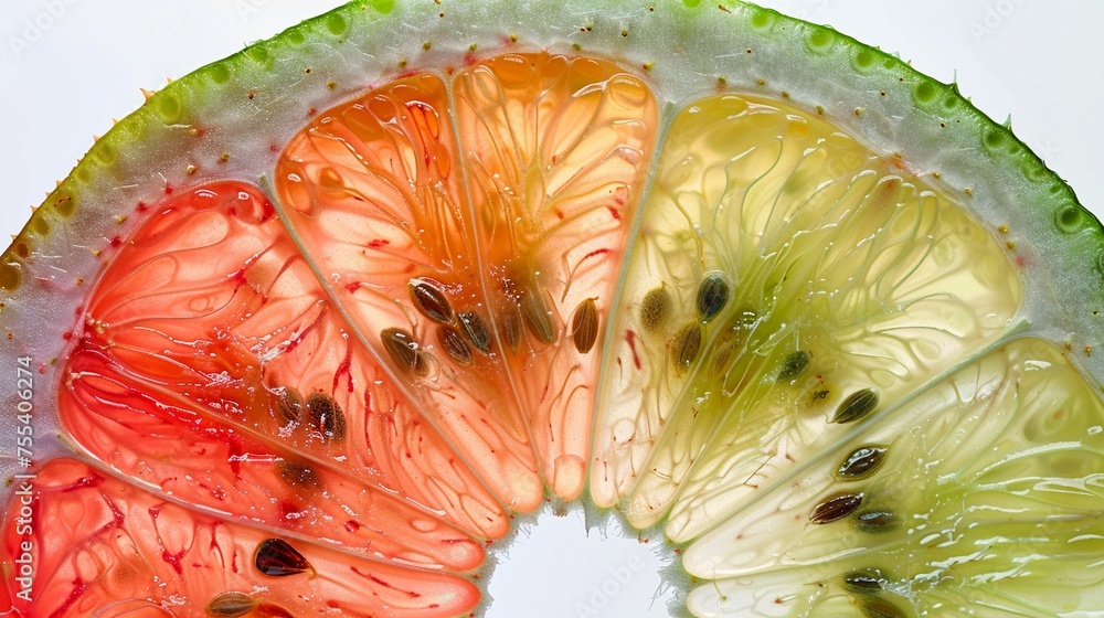 Cross-section of a fruit showing different layers and seed arrangements ...