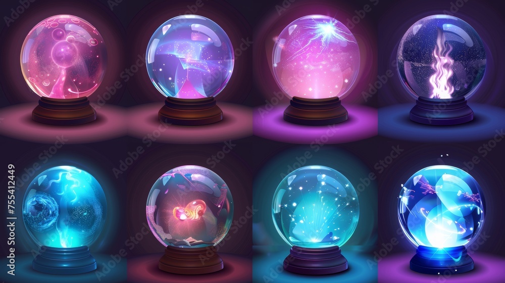 A crystal ball is used for fortune telling and prediction of the future ...