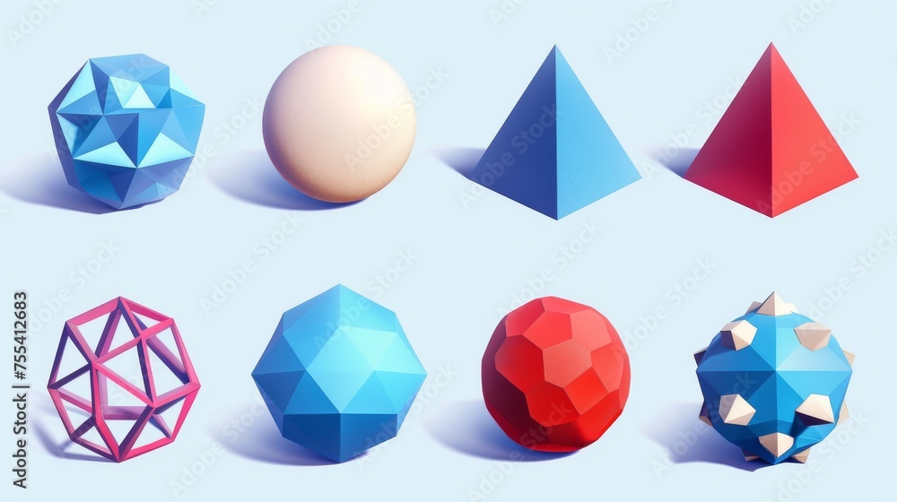 A collection of geometric shapes in three dimensions including ...
