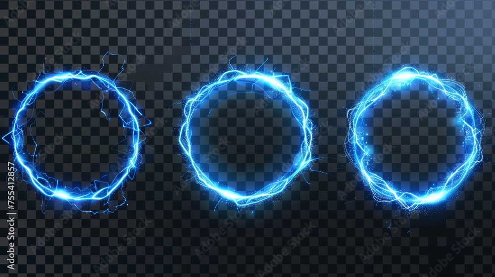 Modern realistic set of blue round sparking discharge isolated on ...