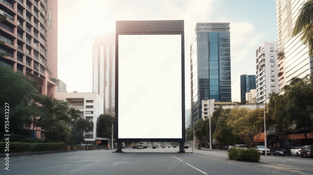 billboard or blank poster, blank white mast banner mockup, front view ...