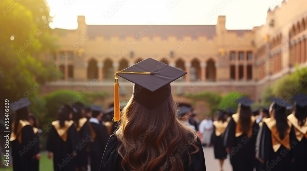 Happy graduating international students wearing bachelor gowns and ...